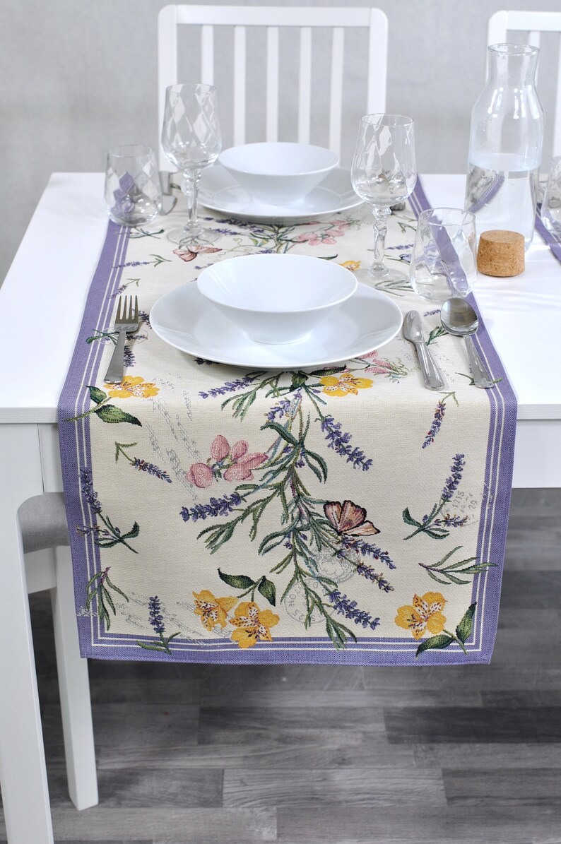 Tapestry Table Runner With Lavender and Colorful Flowers. - Etsy