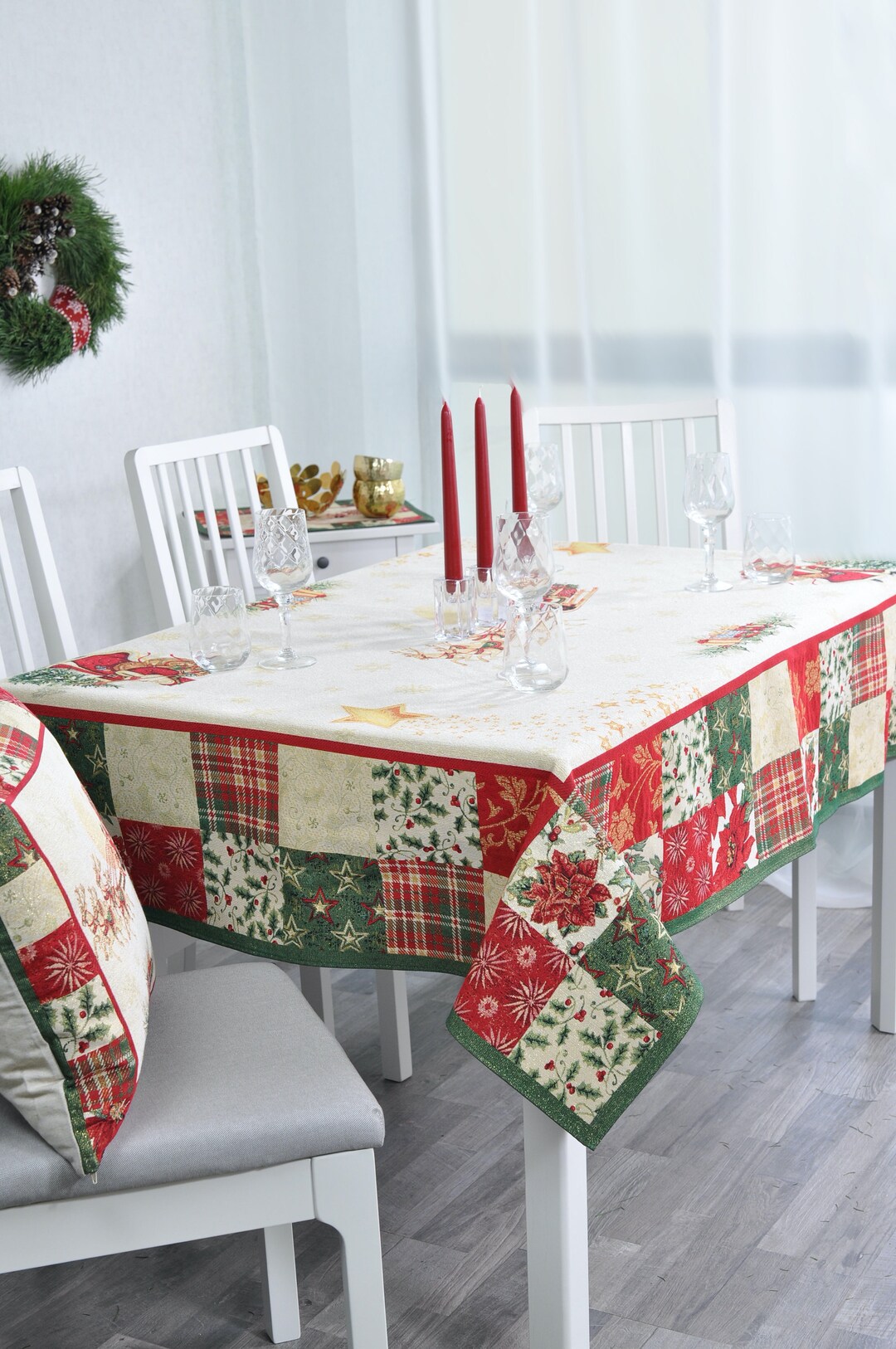 Festive Christmas Tablecloth is Made of Tapestry Fabric, Woven on It ...