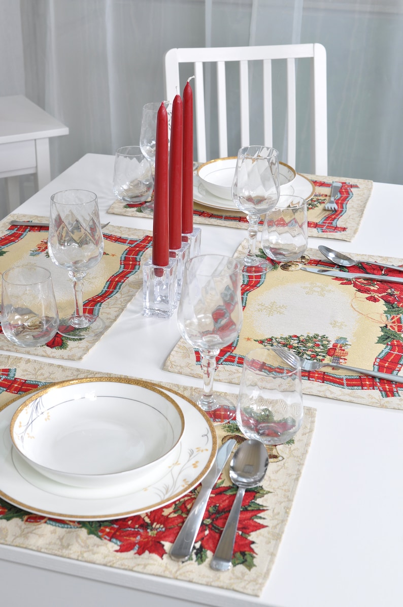 Set of 2 4 6 or 8 Gold Placemats With Christmas Tree - Etsy