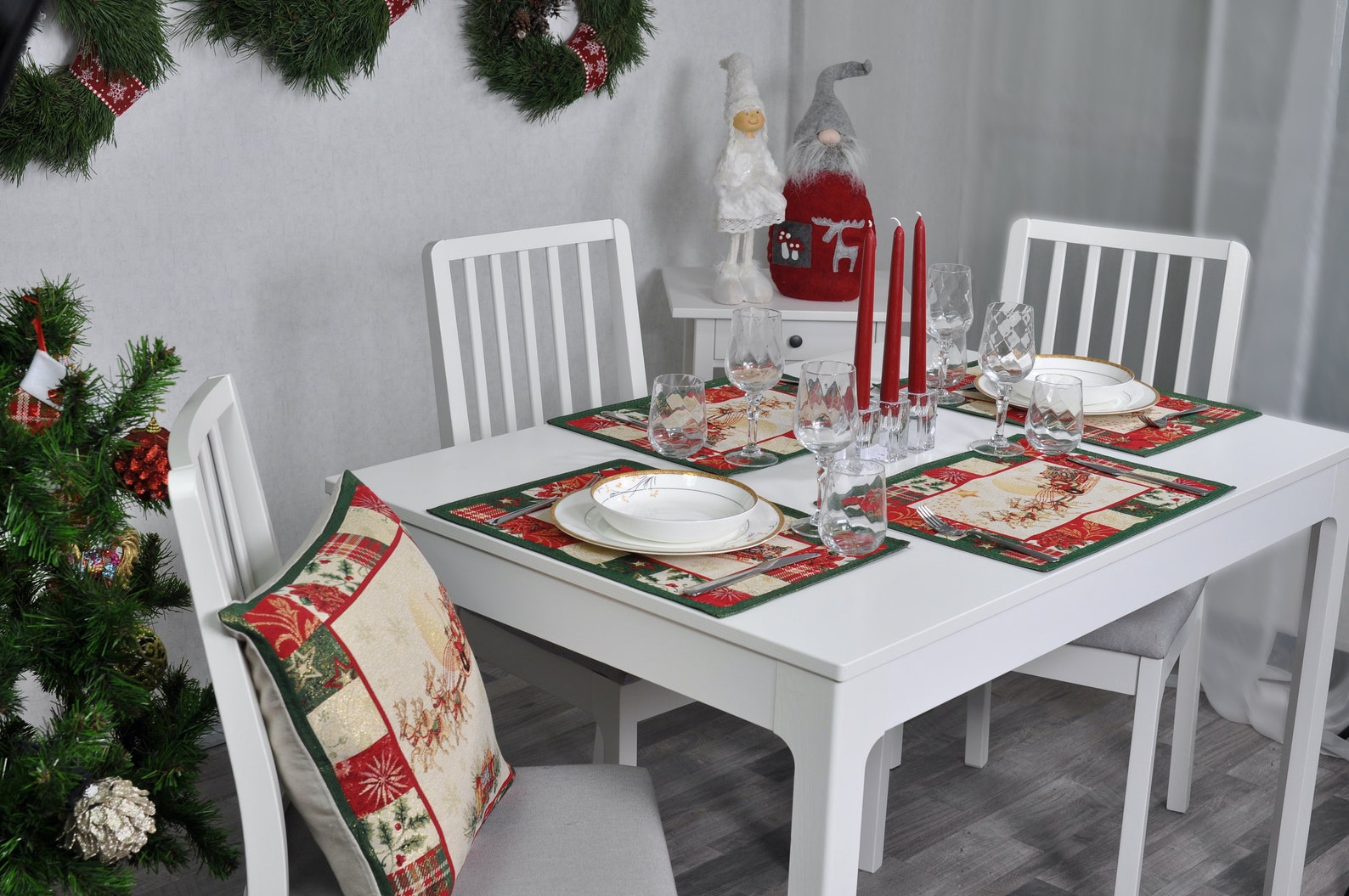 Christmas Placemat Set With Santa Sleigh for Modern Christmas - Etsy