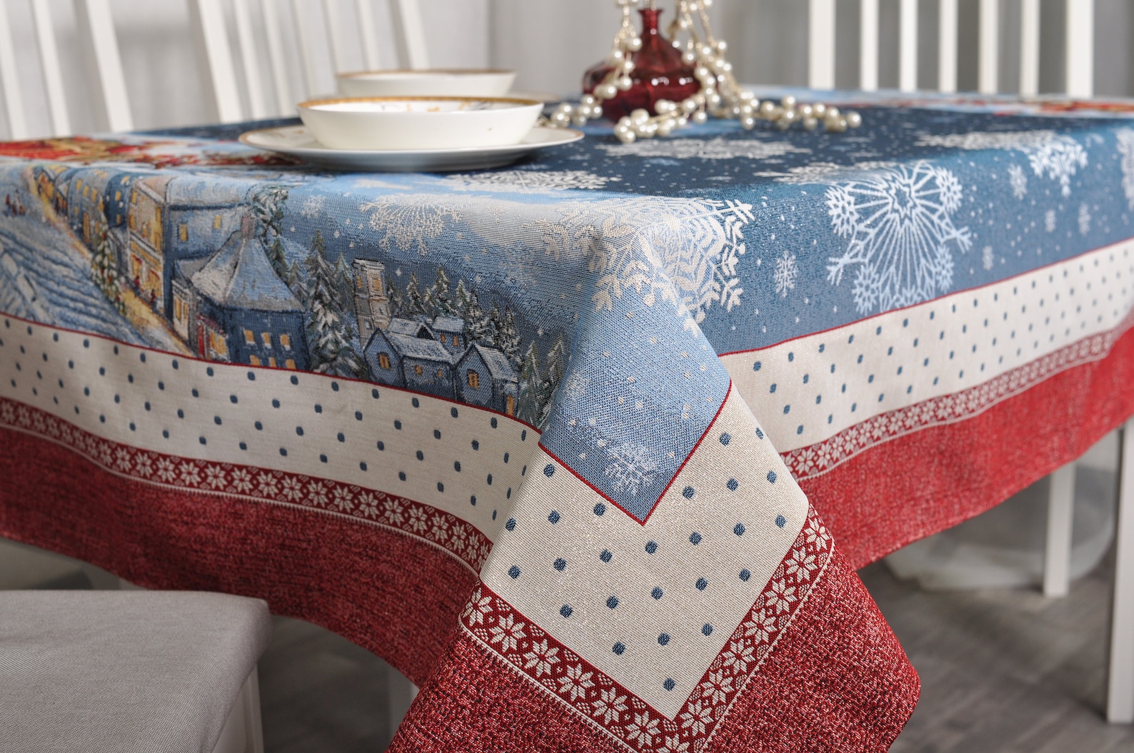 Blue Christmas Tablecloth Santa Sleigh and Reindeer Tapestry - Etsy