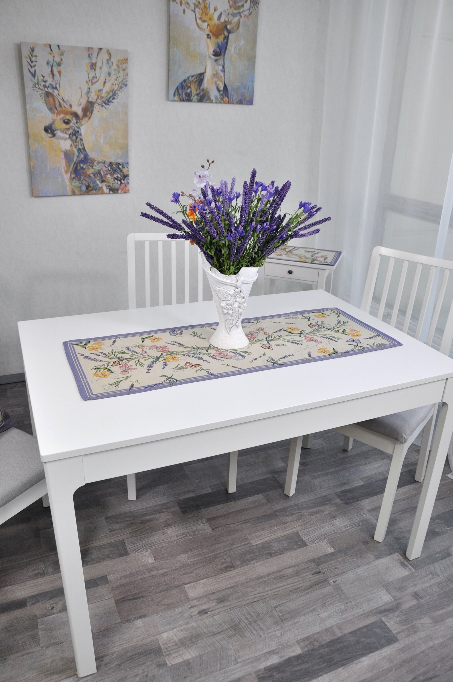 Tapestry Table Runner With Lavender and Colorful Flowers. | Etsy