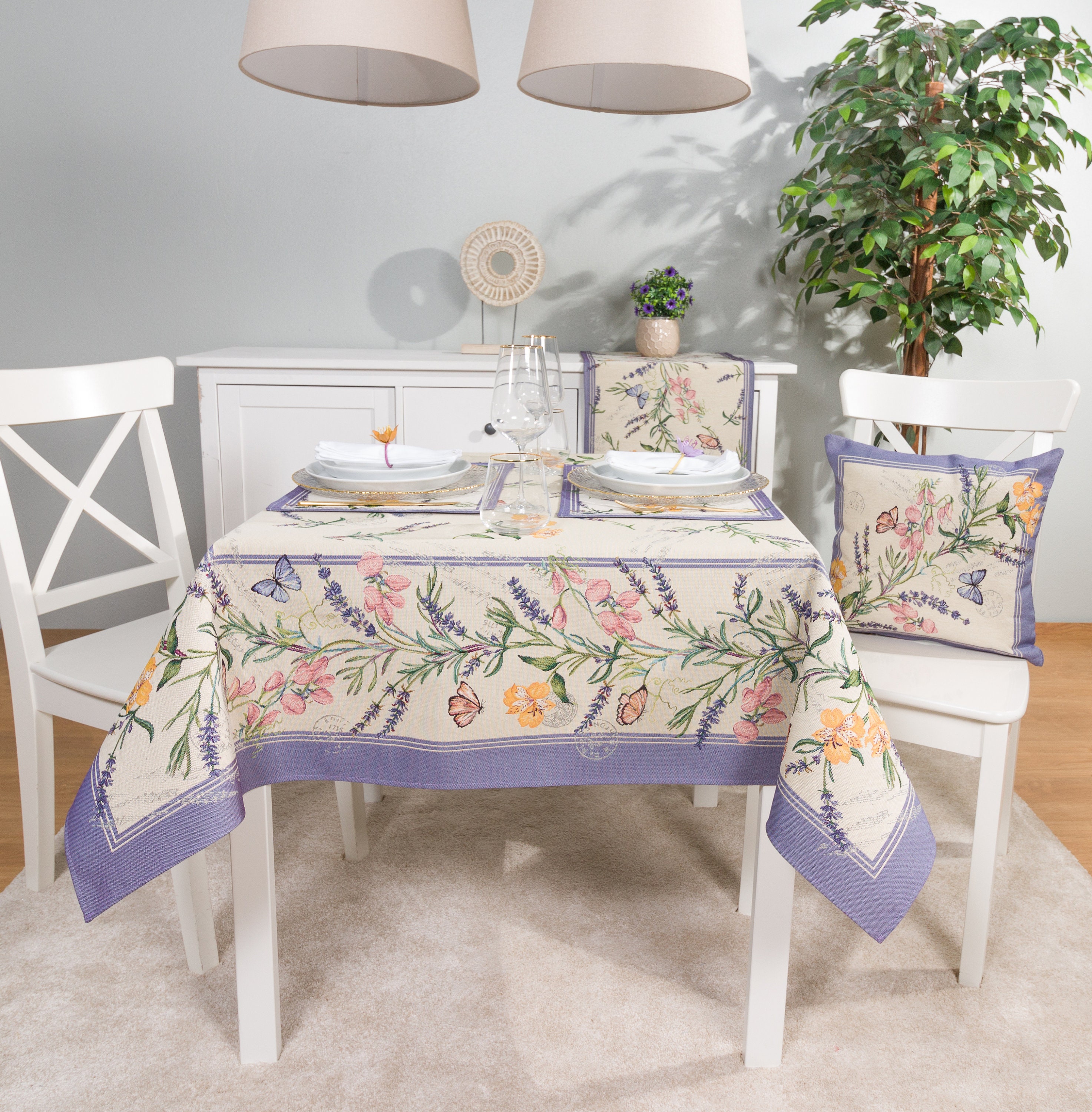 Tapestry Tablecloth With Lavender and Colorful Flowers. - Etsy