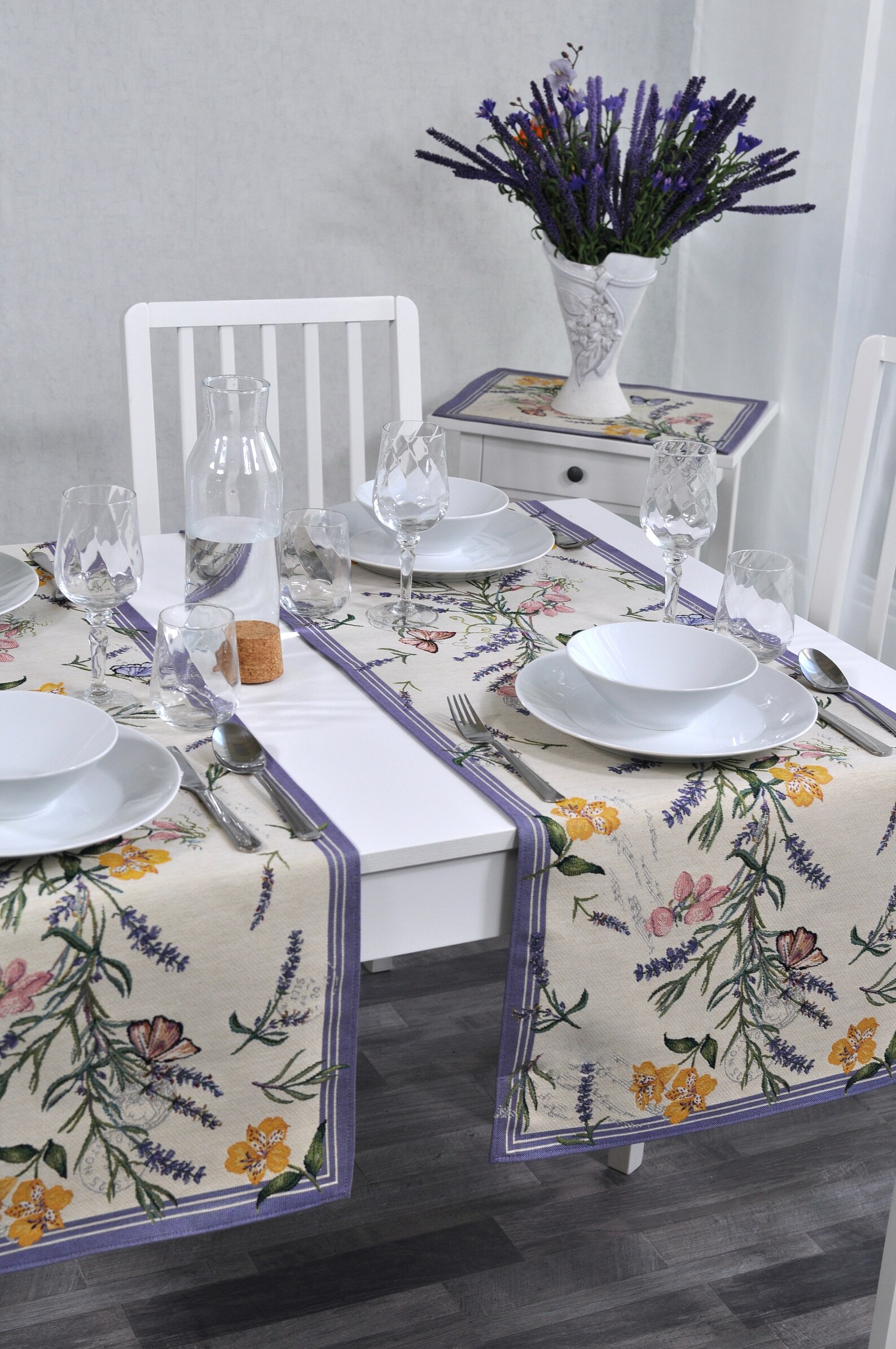 Tapestry Table Runner With Lavender and Colorful Flowers. - Etsy