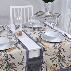 Tapestry Table Runner With Lavender and Colorful Flowers. Jacquard ...