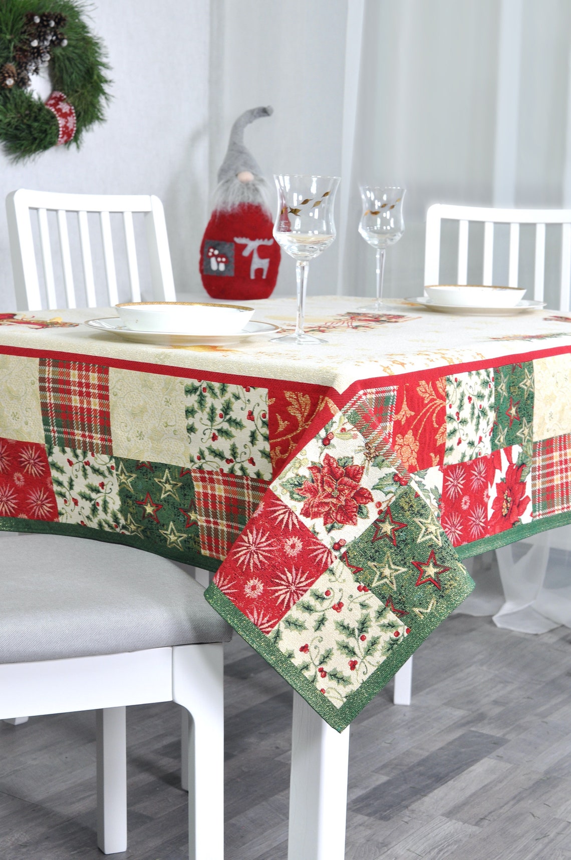 Festive Christmas Tablecloth is Made of Tapestry Fabric Woven - Etsy
