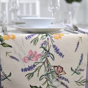 Tapestry Table Runner With Lavender and Colorful Flowers. Jacquard ...