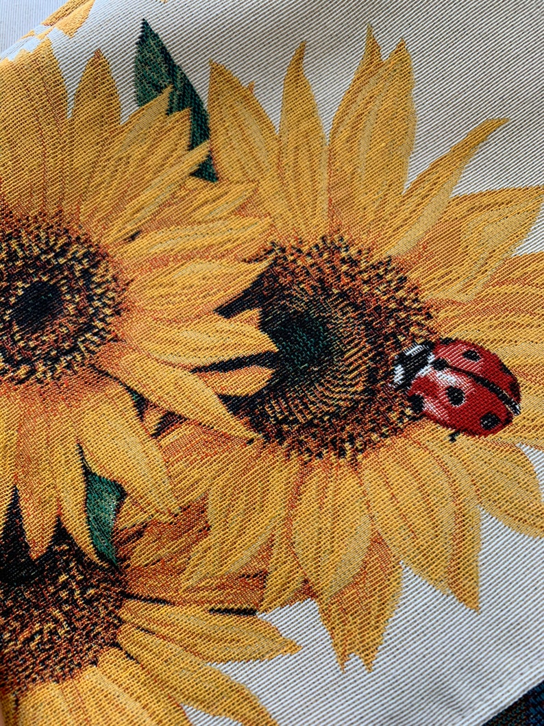 Tapestry TableCloth with yellow sunflowers and ladybirds. | Etsy