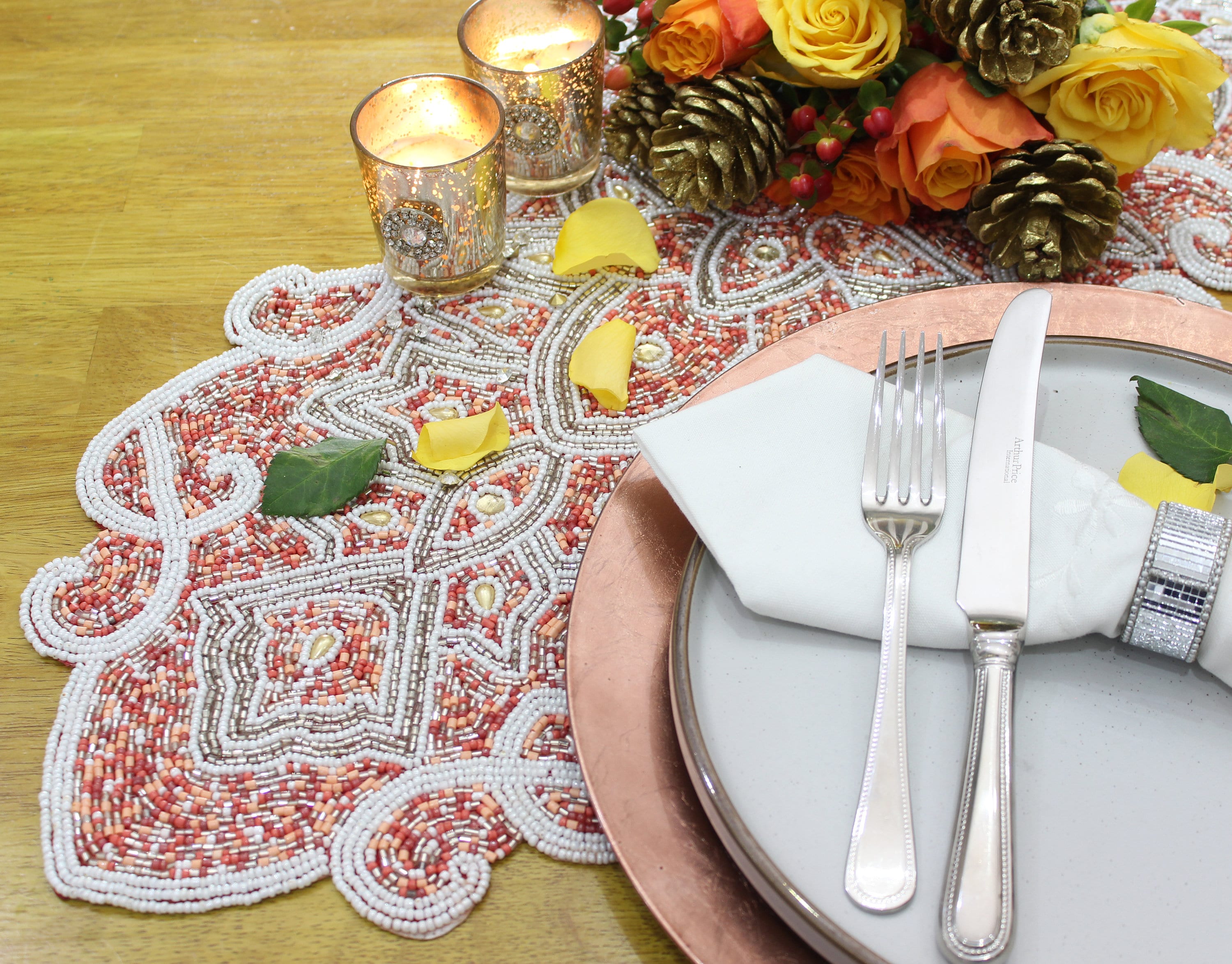 Pink Handmade Hand Beaded Table Runner 90cm X 35cm Gift - Etsy UK