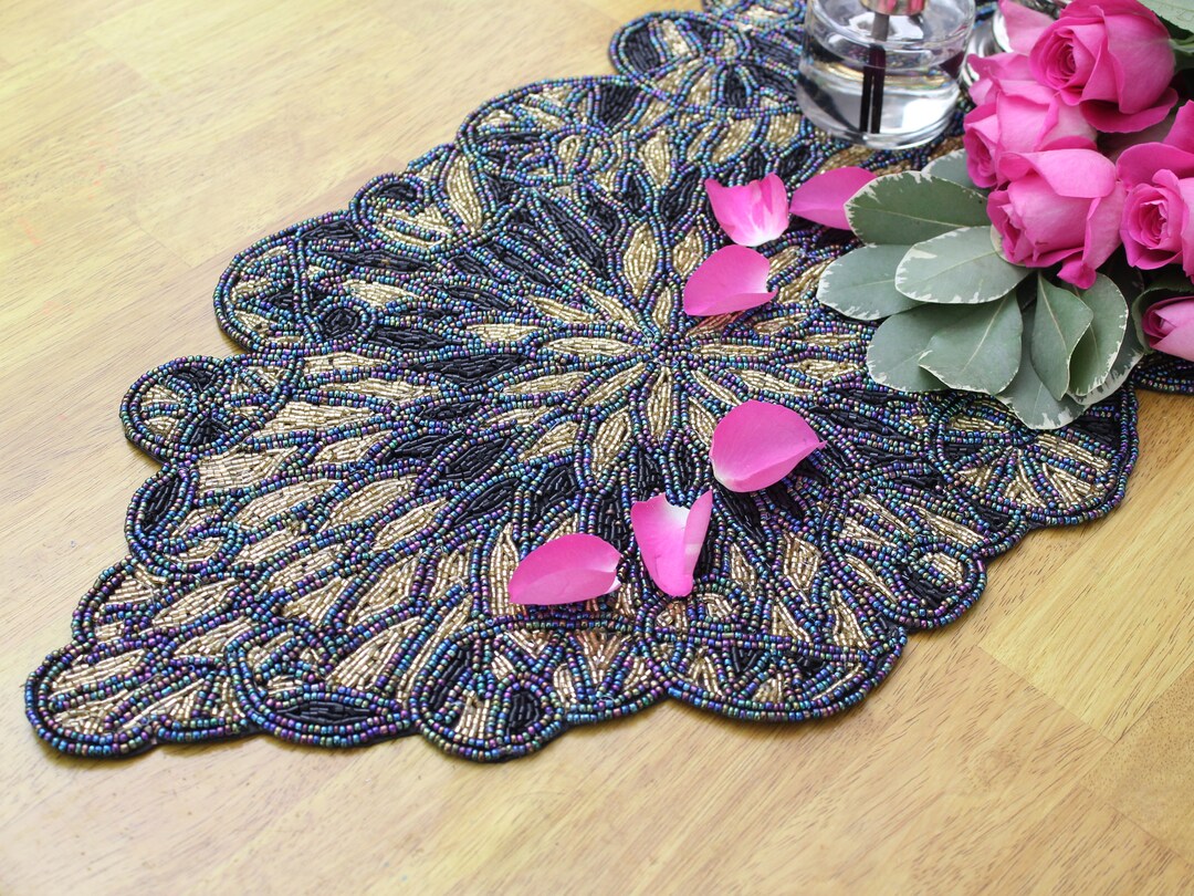 Iridescent Handmade Hand Beaded Table Runner 88cm X 33cm - Gift Wrapped ...