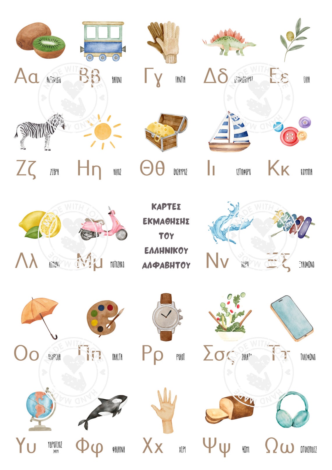 Greek Alphabet Flashcards for Kids - Instant Download - Το Ελληνικό ...