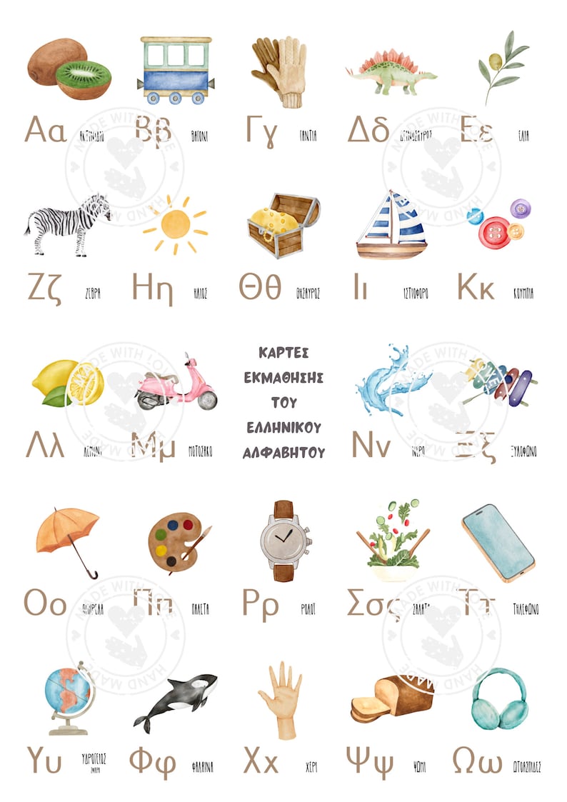 Greek Alphabet Flashcards for Kids - Instant Download - Το Ελληνικό ...