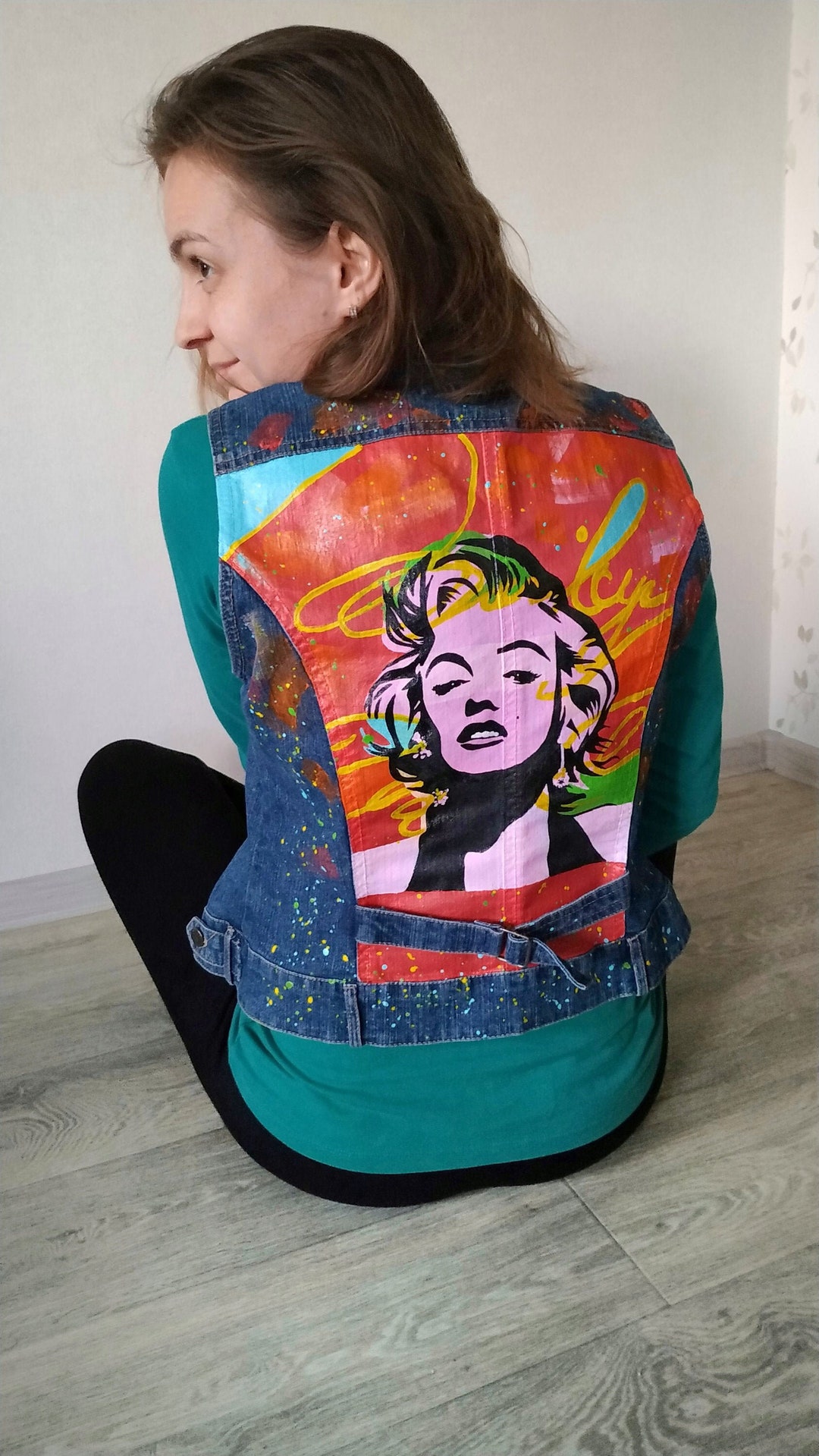 Hand Painted Denim Vest Merlin Monro Denim Vest Gift for Her - Etsy