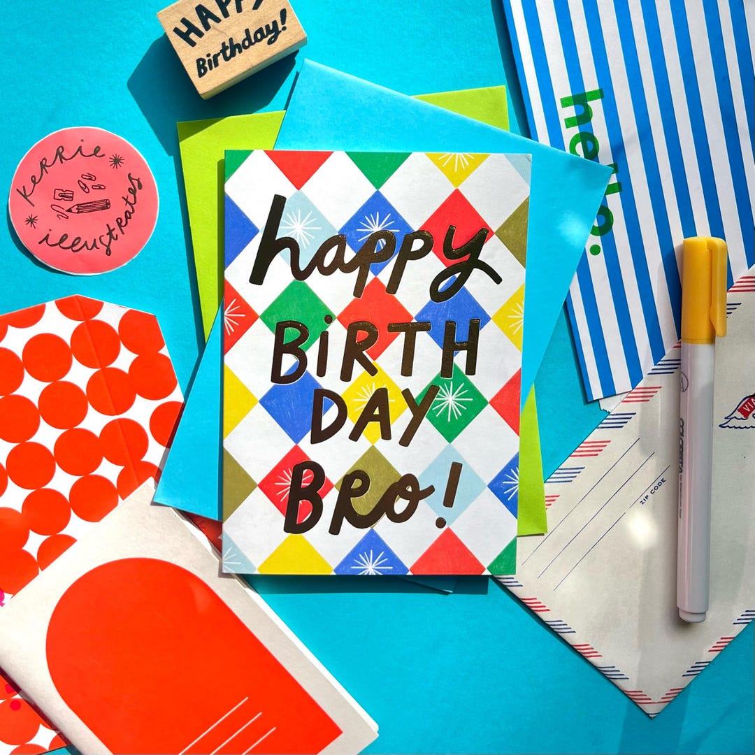 Happy Birthday Bro! Patterned Greeting Card | Brother Friend Relation ...