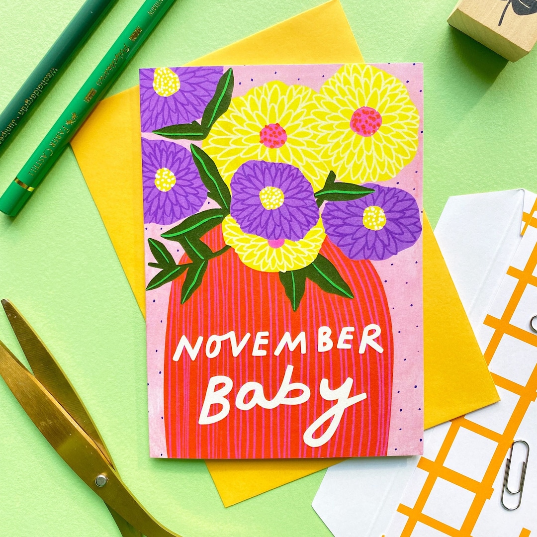 November New Baby Birth Month Greetings Card | Newborn Son Daughter ...