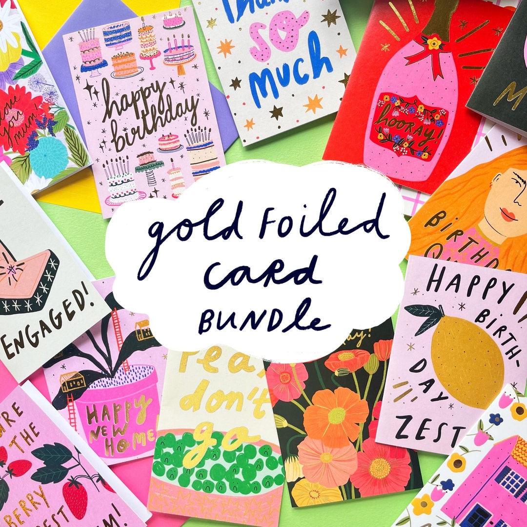6 Gold Foil Greetings Card Bundle - Etsy