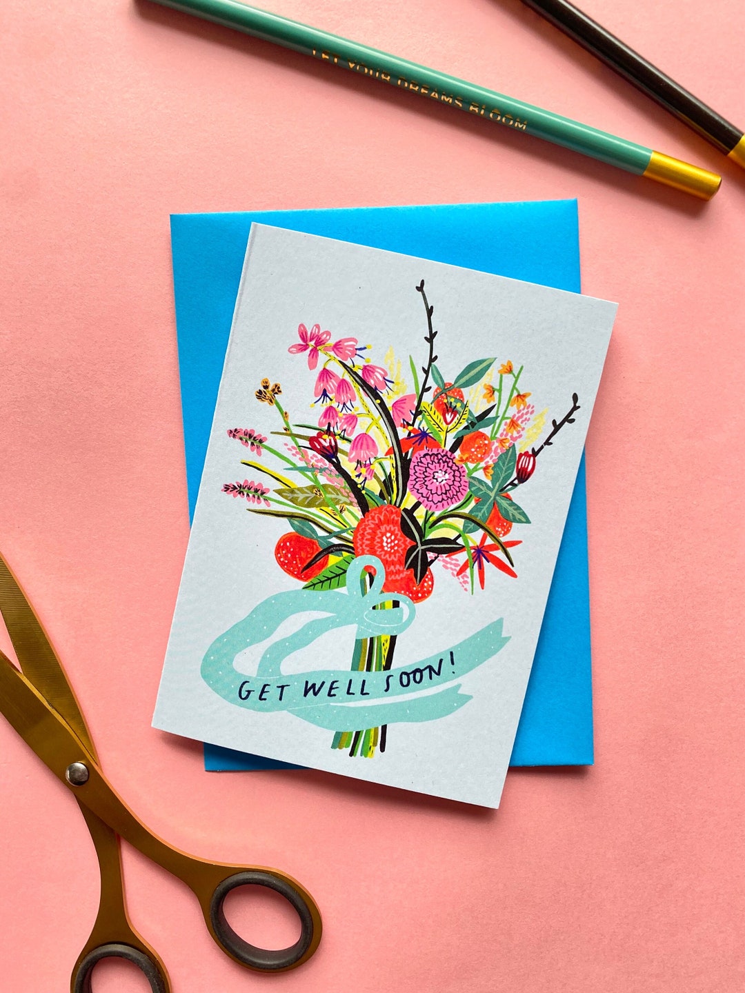 Get Well Soon Greetings Card | Flowers Floral Arrangement Wishing ...