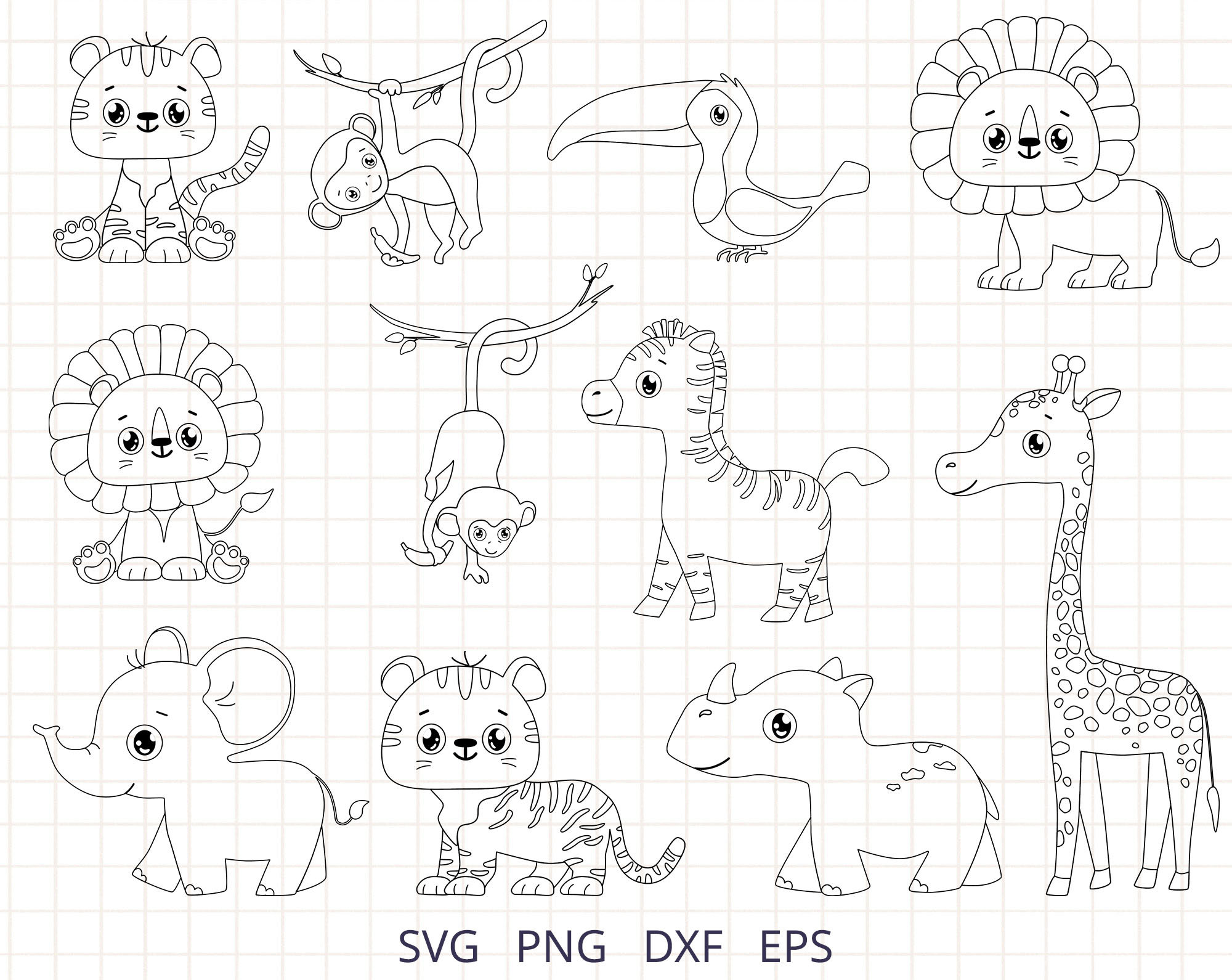Jungle Animals Outline
