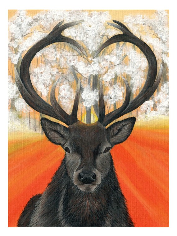 Art & Collectibles Print Hirsch im Wald Gift idea Hisch picture Print ...