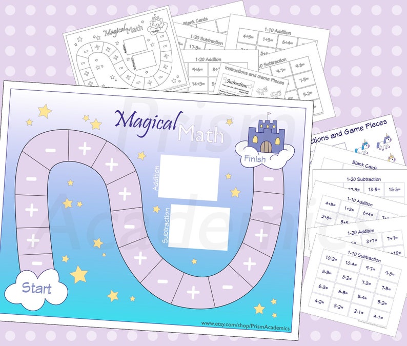 Magical Math Unicorn Board Game Printable Instant Download - Etsy