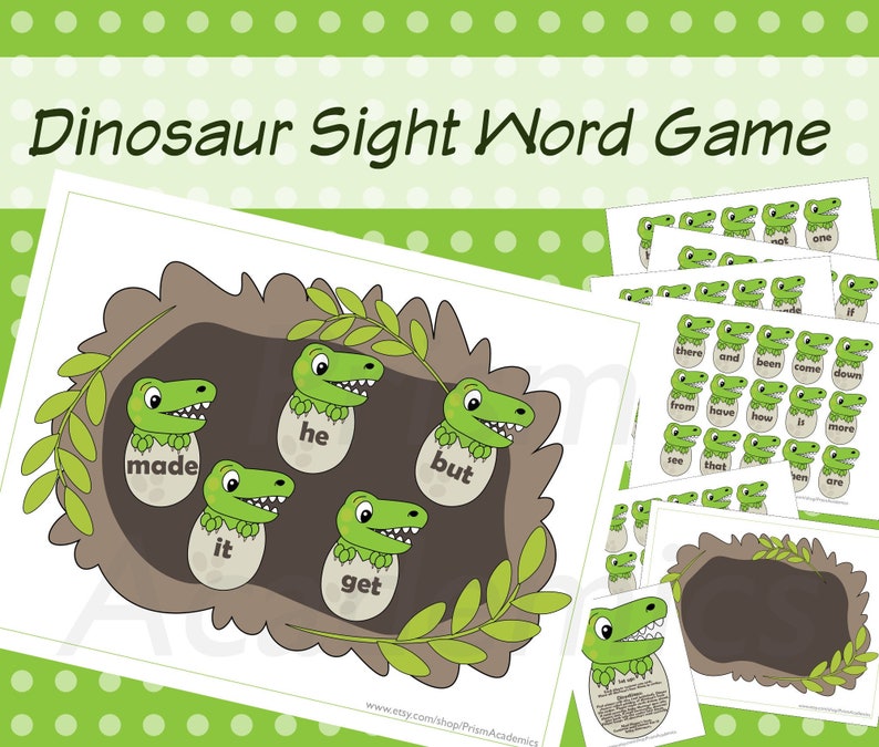 Dinosaur Sight Word Game - Homeschool/preschool/kindergarten - Instant ...