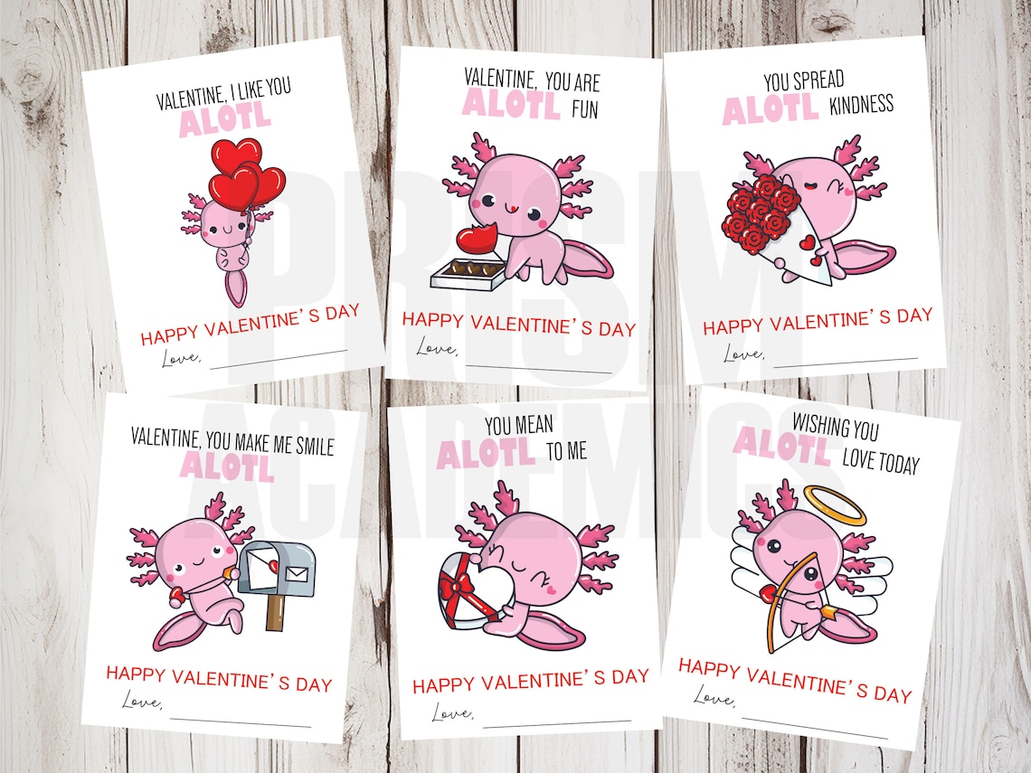 Axolotl Valentines Day Cards - Printable - Instant Download - Axolotl ...
