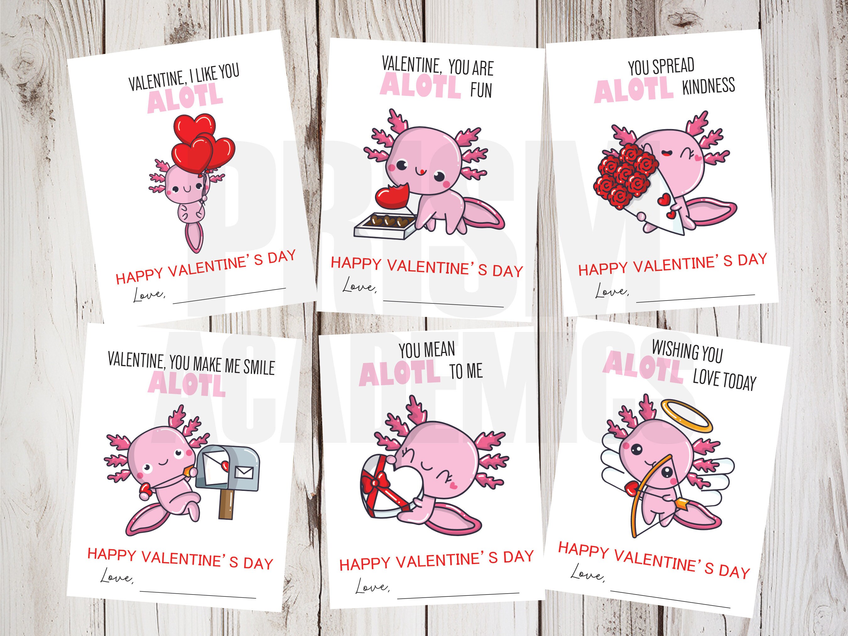 Axolotl Valentines Day Cards - Printable - Instant Download - Axolotl ...