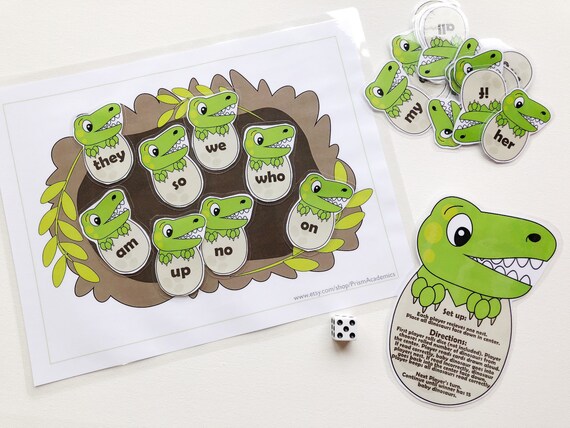 Dinosaur Sight Word Game Homeschool/preschool/kindergarten | Etsy