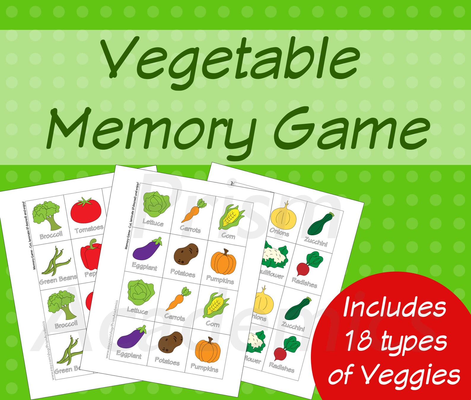 Vegetable Memory Game - Instant Download - Printable - Etsy