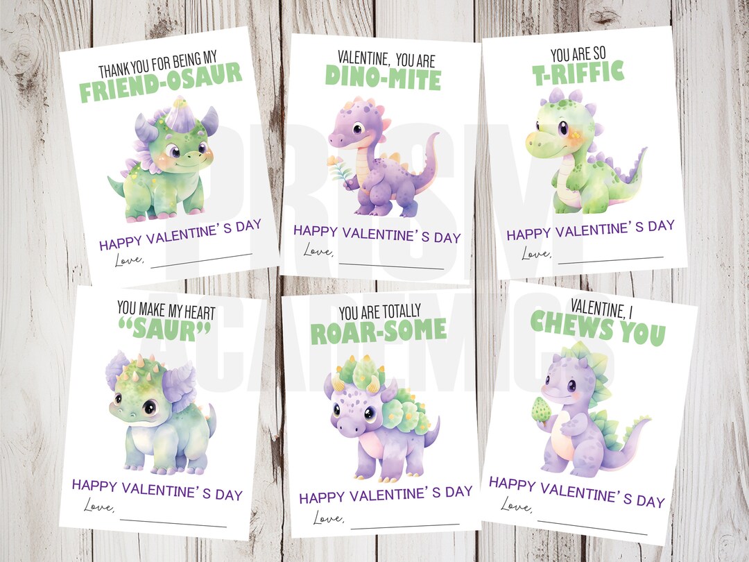 Dinosaur Valentines Day Cards - Printable - Instant Download - Dino ...