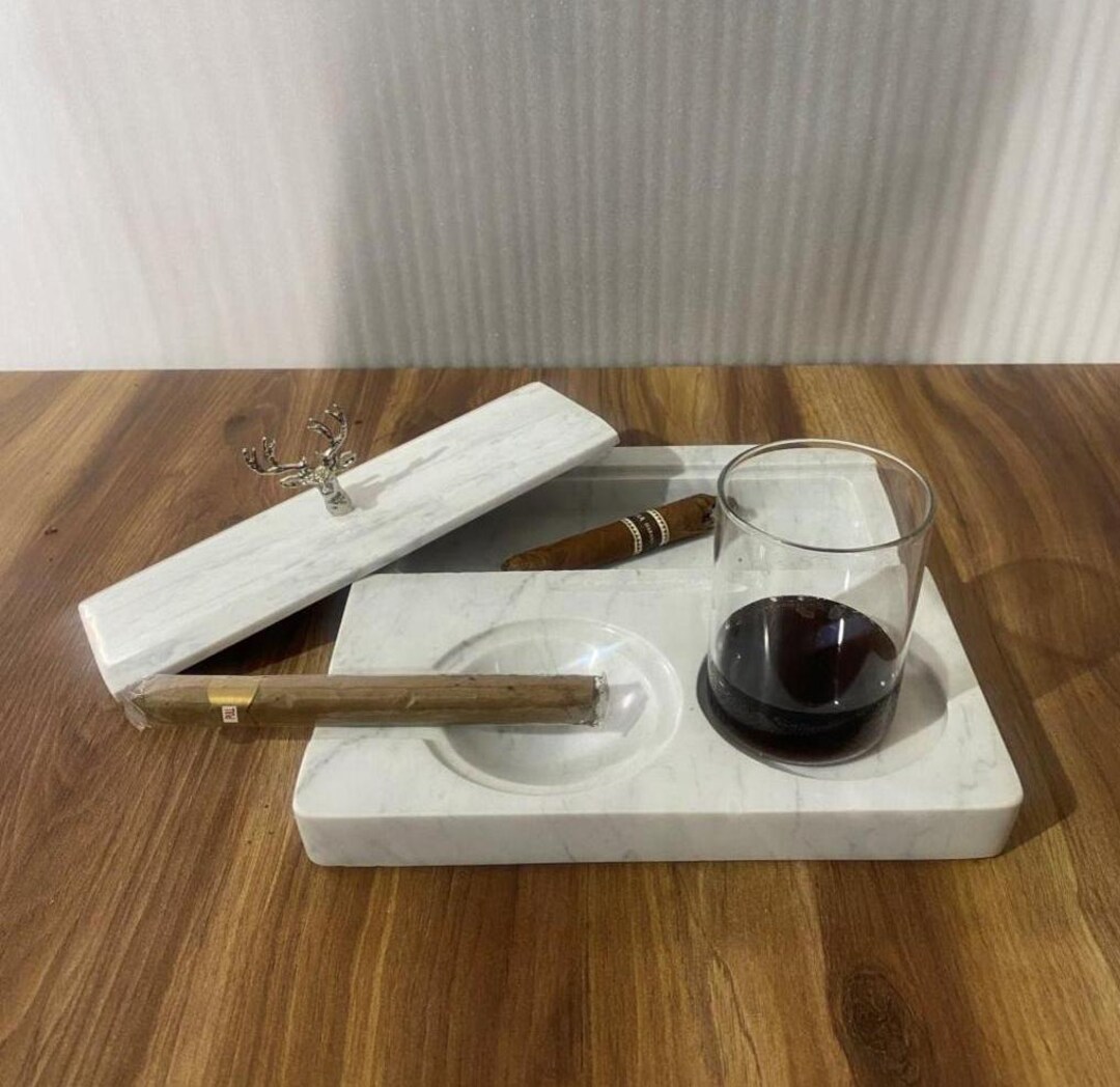 Luxury Marble Cigar Ashtray With Cigar Storage Case, Elegant Cigar Gift ...