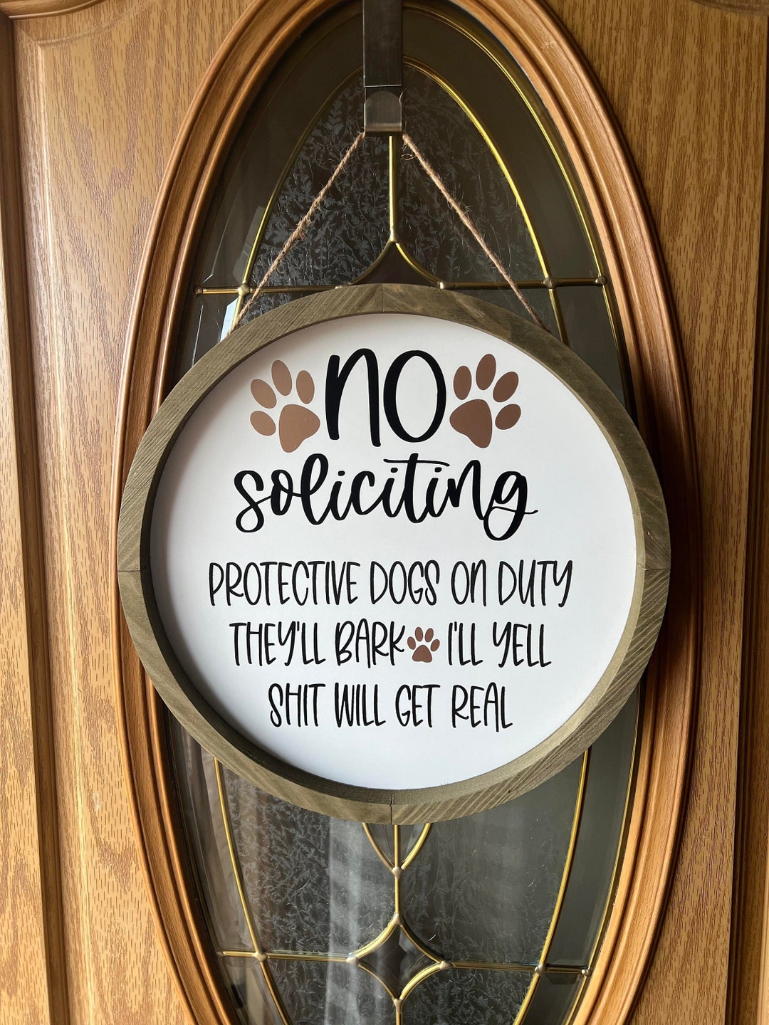 Dog Door Sign / Wood Door Hanger / No Soliciting Protective Dogs on ...