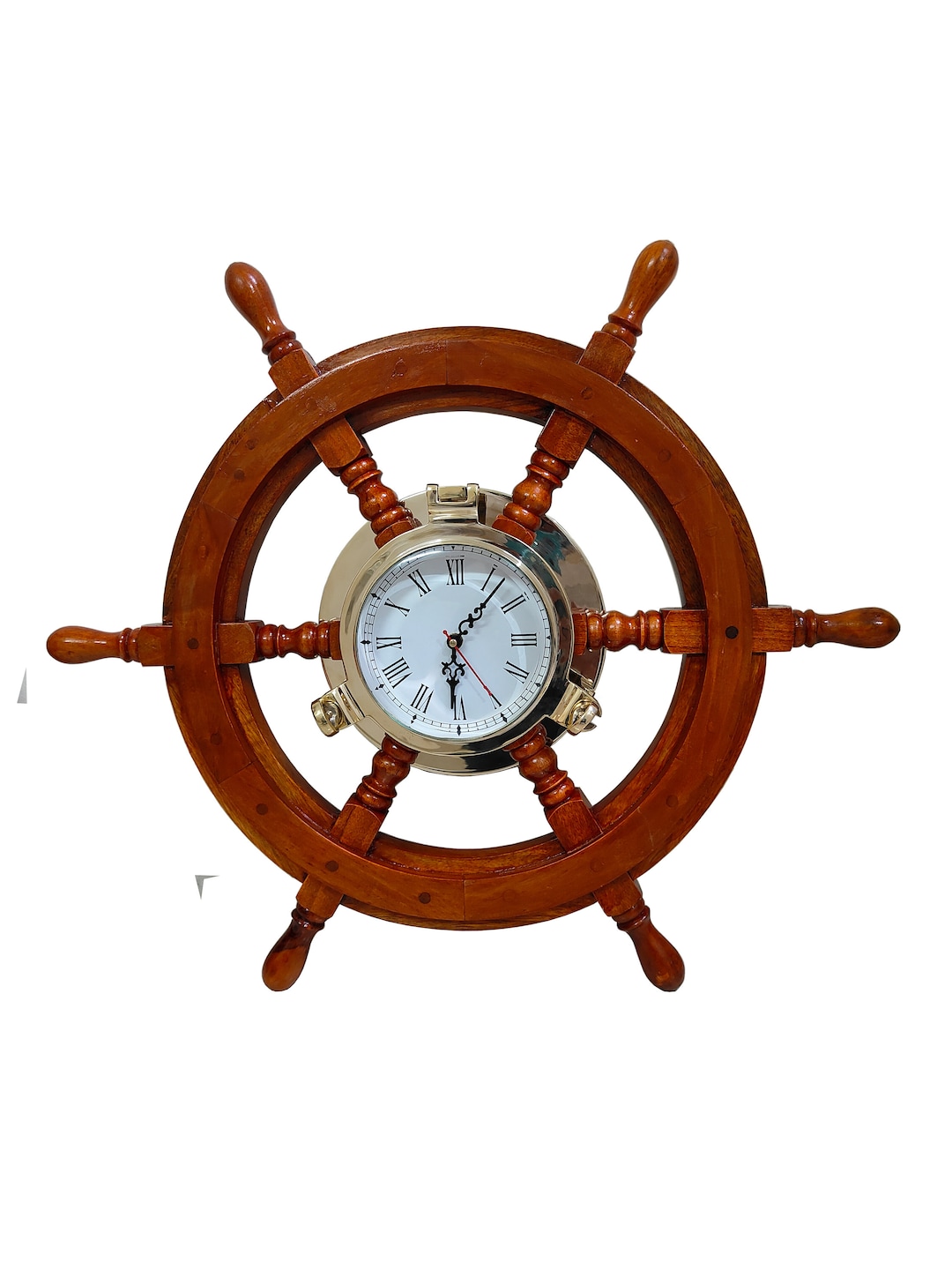 Wood Ship Wheel Clock: Brass Porthole, Nautical Home Decor (24 Inches ...