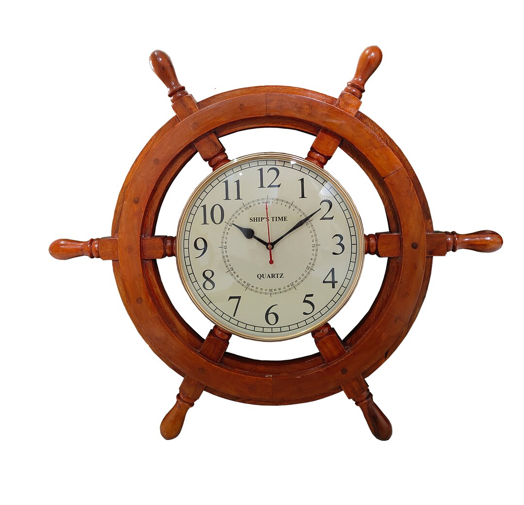 24 Handcrafted Nautical Ship Wheel With 10 Numeral Dial Face Time's ...