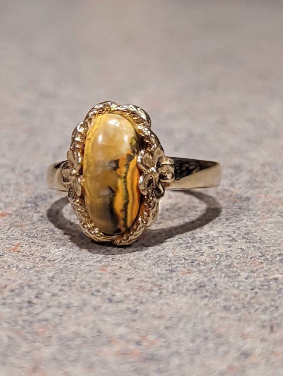 Vintage Natural Bumblebee Agate Filigree Statement - Gem