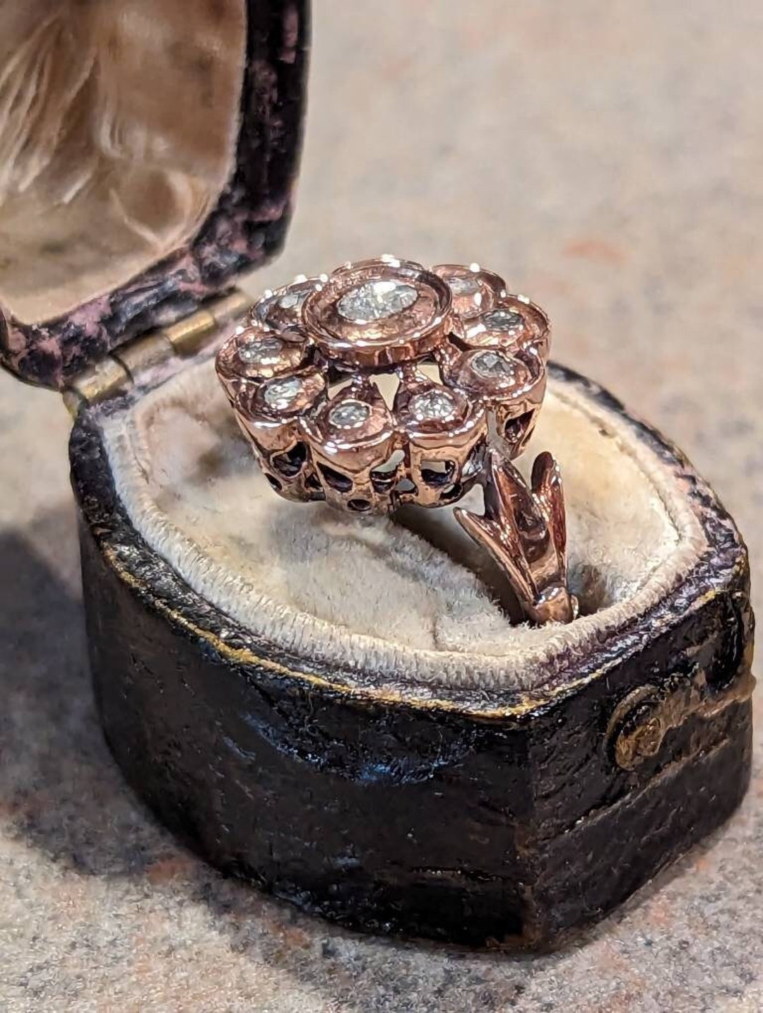 Old Georgian Natural Old Rose Handmade Daisy Engagement Statement Ring ...
