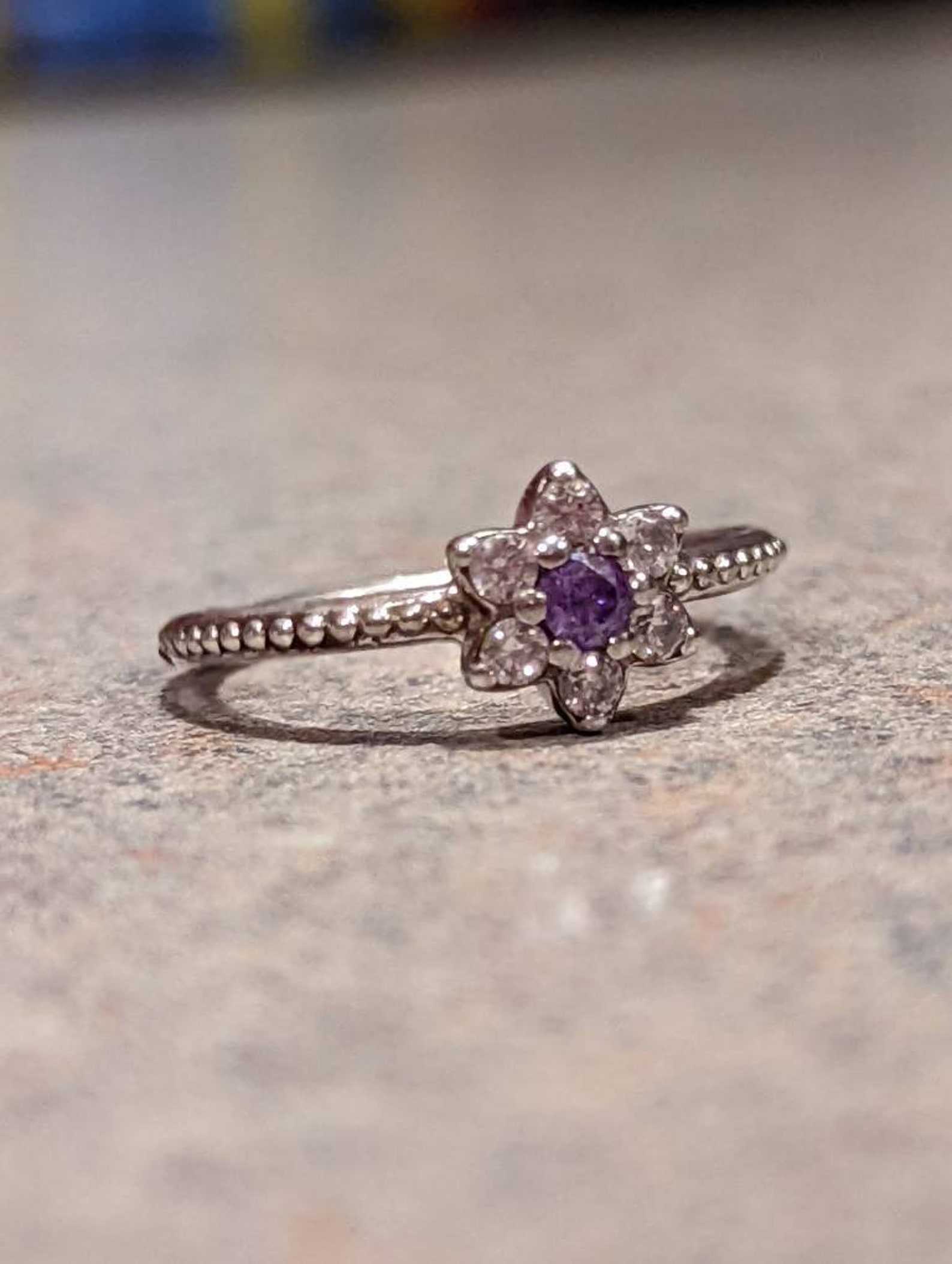 Vintage Retired Pandora Brand Amethyst Flower Beaded Shank - Etsy