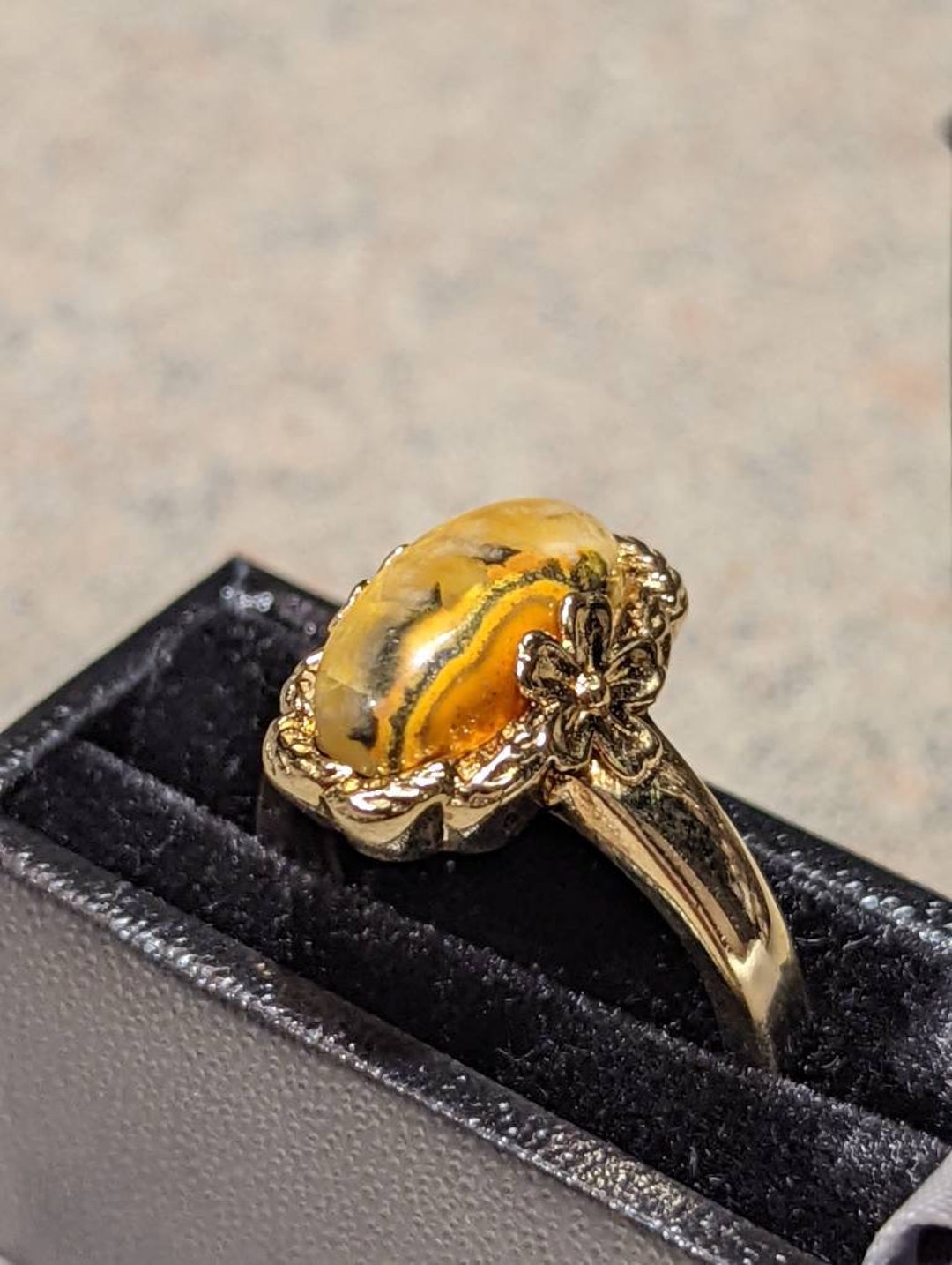 Vintage Bumblebee Agate Filigree Statement Ring - Etsy