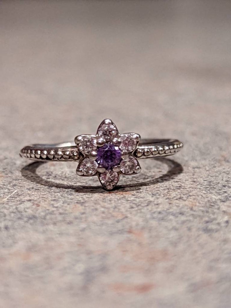 Vintage Retired Pandora Brand Amethyst Flower Beaded Shank - Etsy