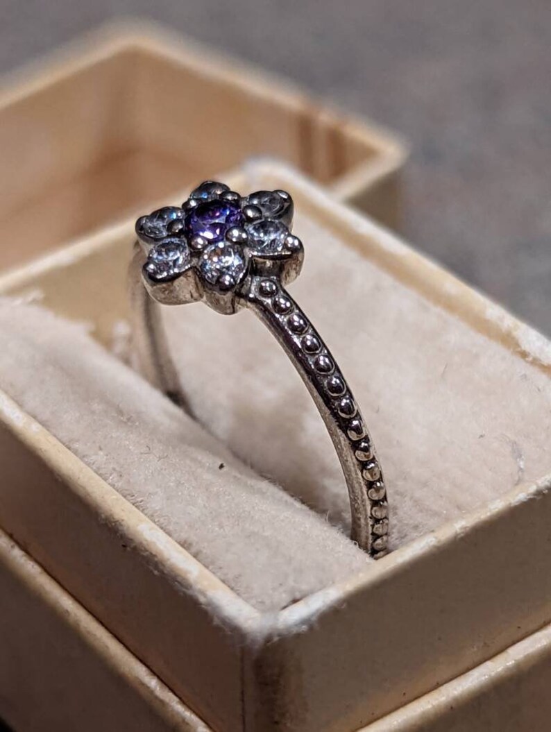 Vintage Retired Pandora Brand Amethyst Flower Beaded Shank - Etsy