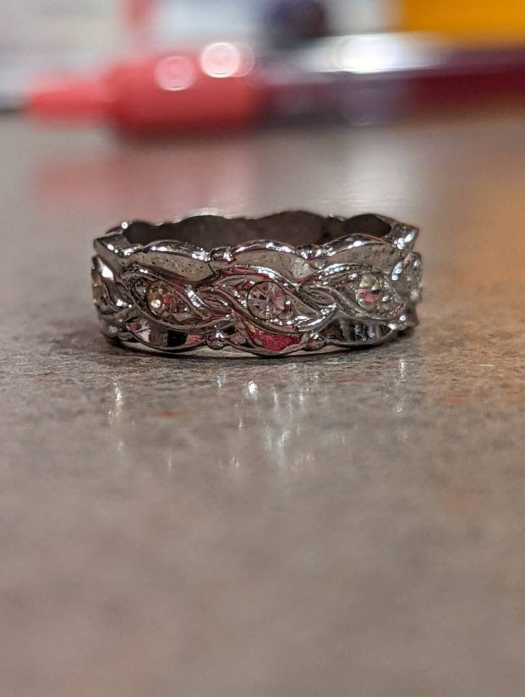 Estate 1930s Unique Filigree Diamond Cut Accent Wide Wave Eternity Band ...