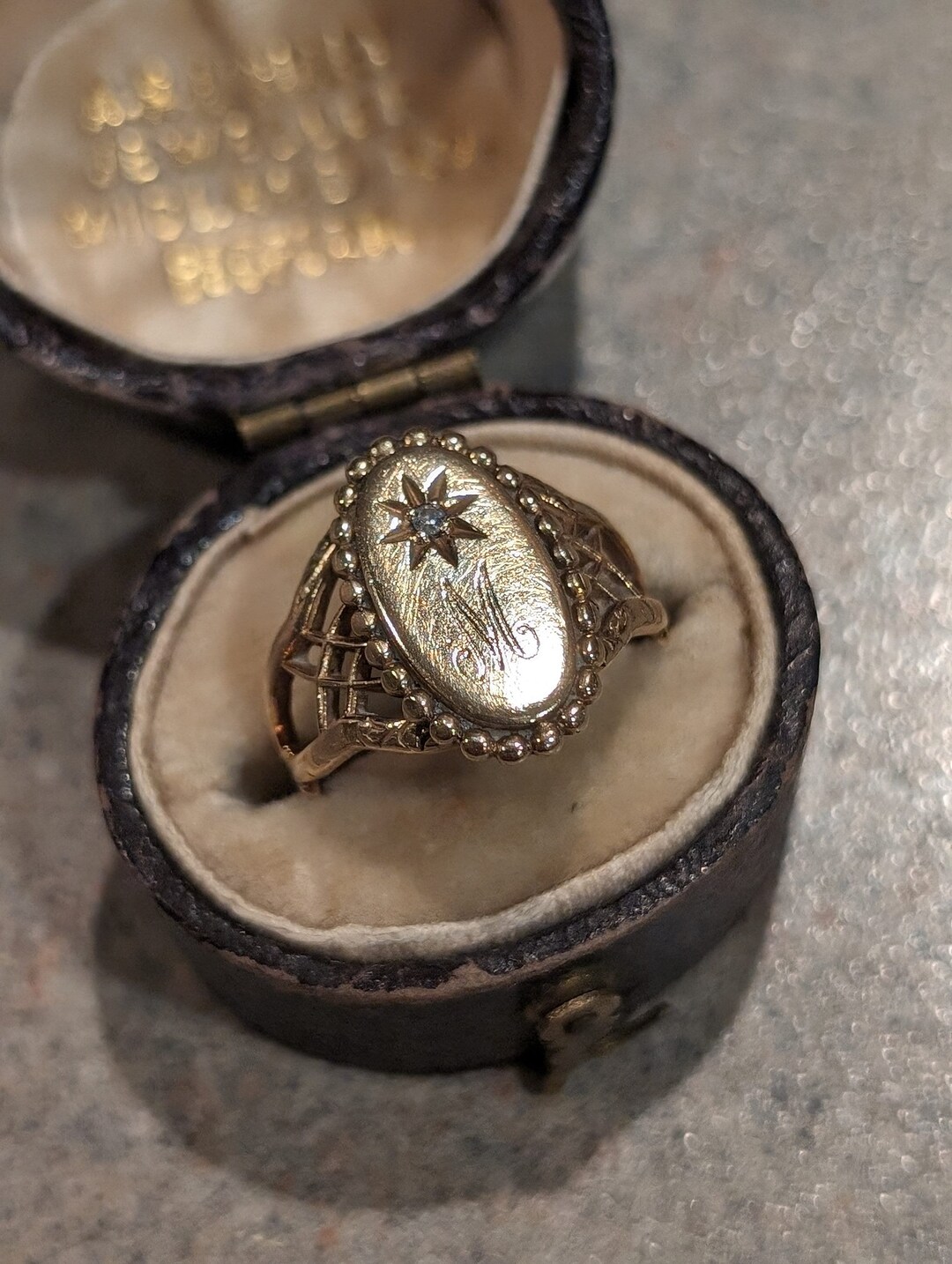 Antique Delicate Feminine Starburst Diamond Signet Filigree Ring "m ...