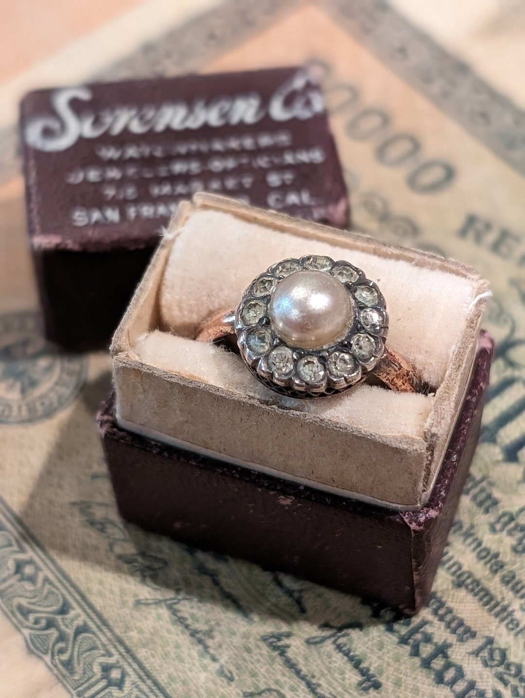 Charnier of France Antique Pearl & Diamond Paste Halo Anniversary ...