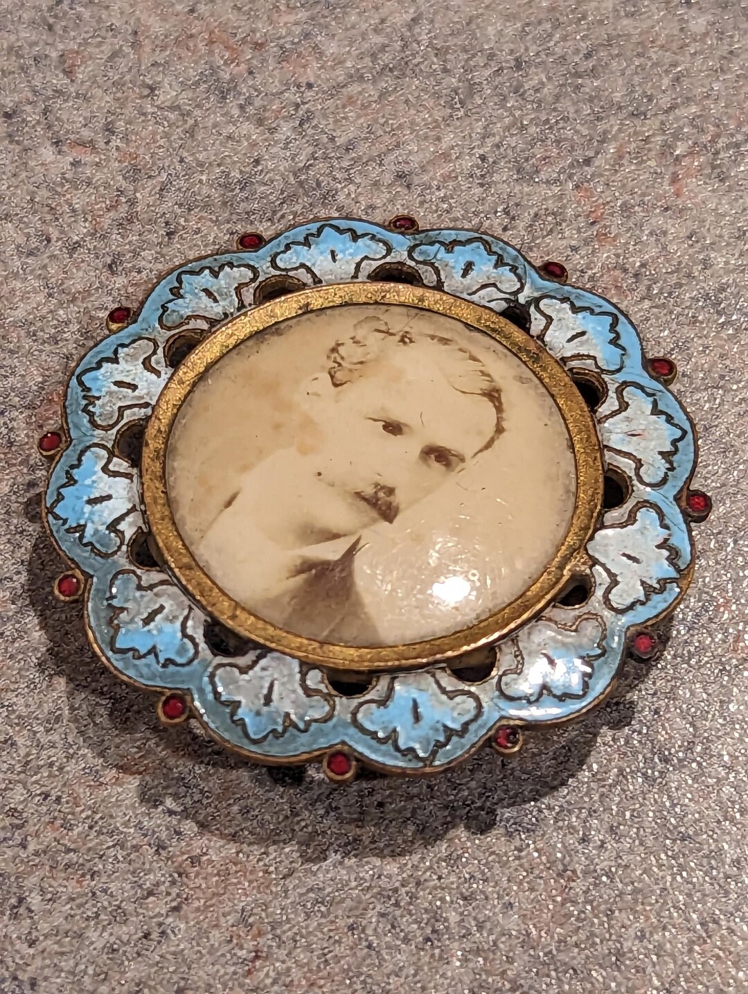 Victorian Mourning Portrait Lapel Pin or Brooch Pin, Blue & Red Enamel ...