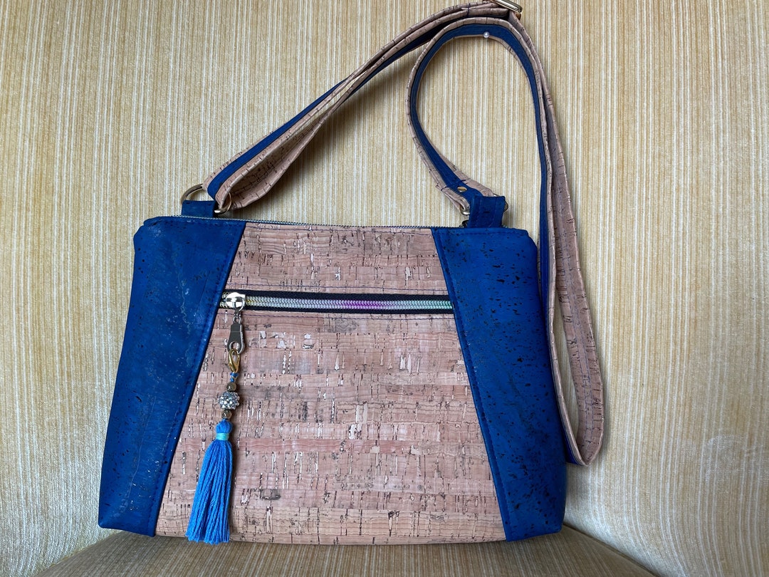 Cobalt Blue Cork Crossbody Bag, Blue Cork Purse, Cobalt Blue Cork ...