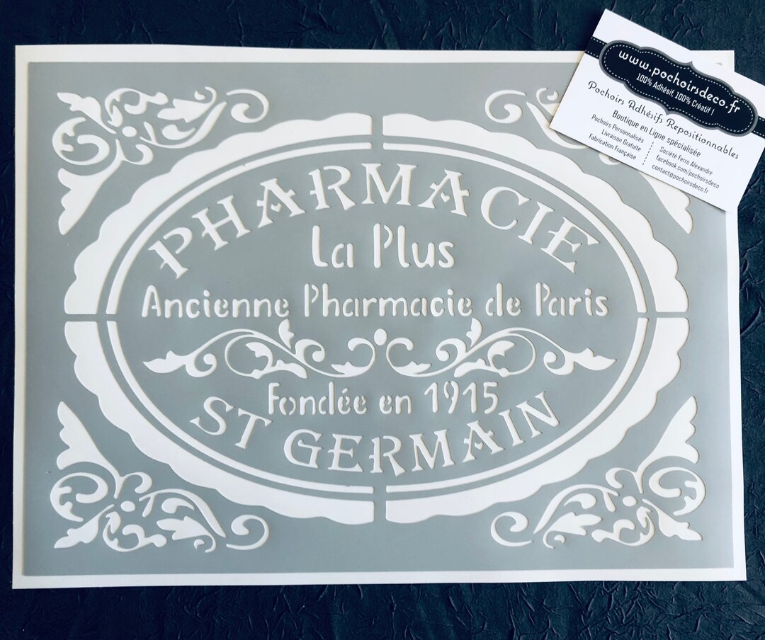 Stencil PVC Adhesive Reusable 30 X 20 Cm Poster Old Vintage Pharmacy ...