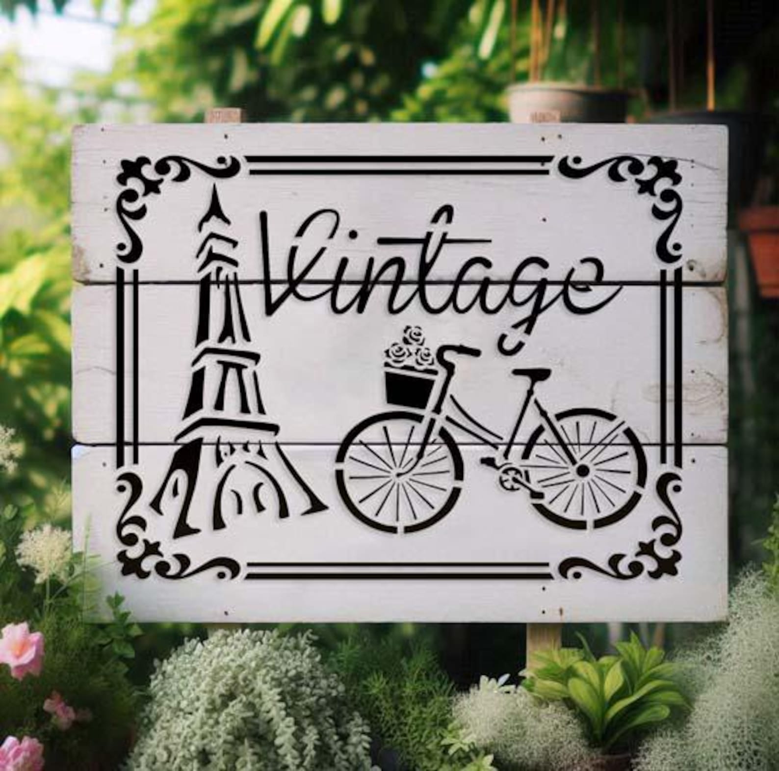 Eiffel Tower Bicycle Adhesive Stencil 25x20 Cm – Vintage Paris Stencil ...