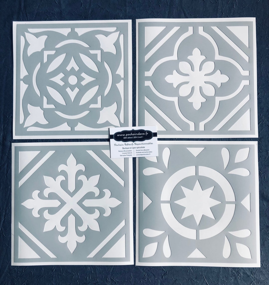 Set of 4 Reusable PVC Adhesive Stencils 20 X 20 Cm Earthenware Cement ...