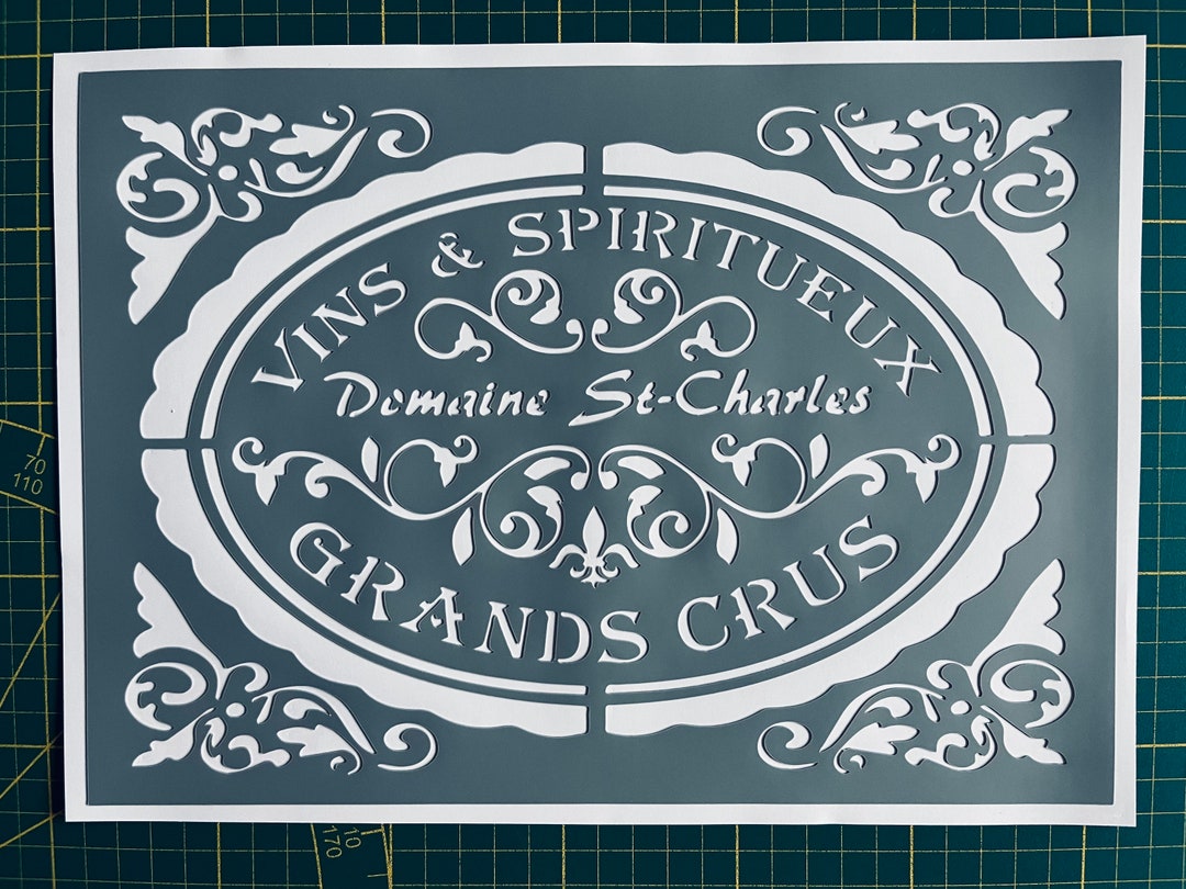 Reusable PVC Adhesive Stencil 30 X 20 Cm Vintage Medallion Wines and ...