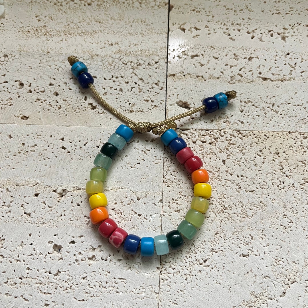 Rainbow Brite, Gemstone Pony Bead Large Hole Bracelet, Adjustable - Etsy